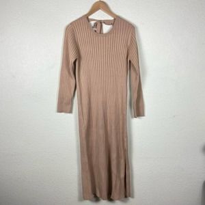 Wayf | Dresses | Nwt Wayf Ribbed Knit Sweater Dress Midi Tan Cutout Tie ...